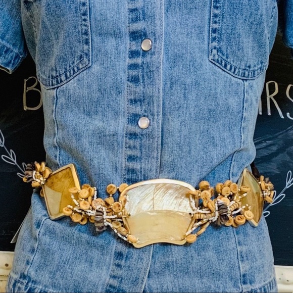 Chico's | Accessories | Leather Beaded Shell Slouch Statement Belt Nwt ...